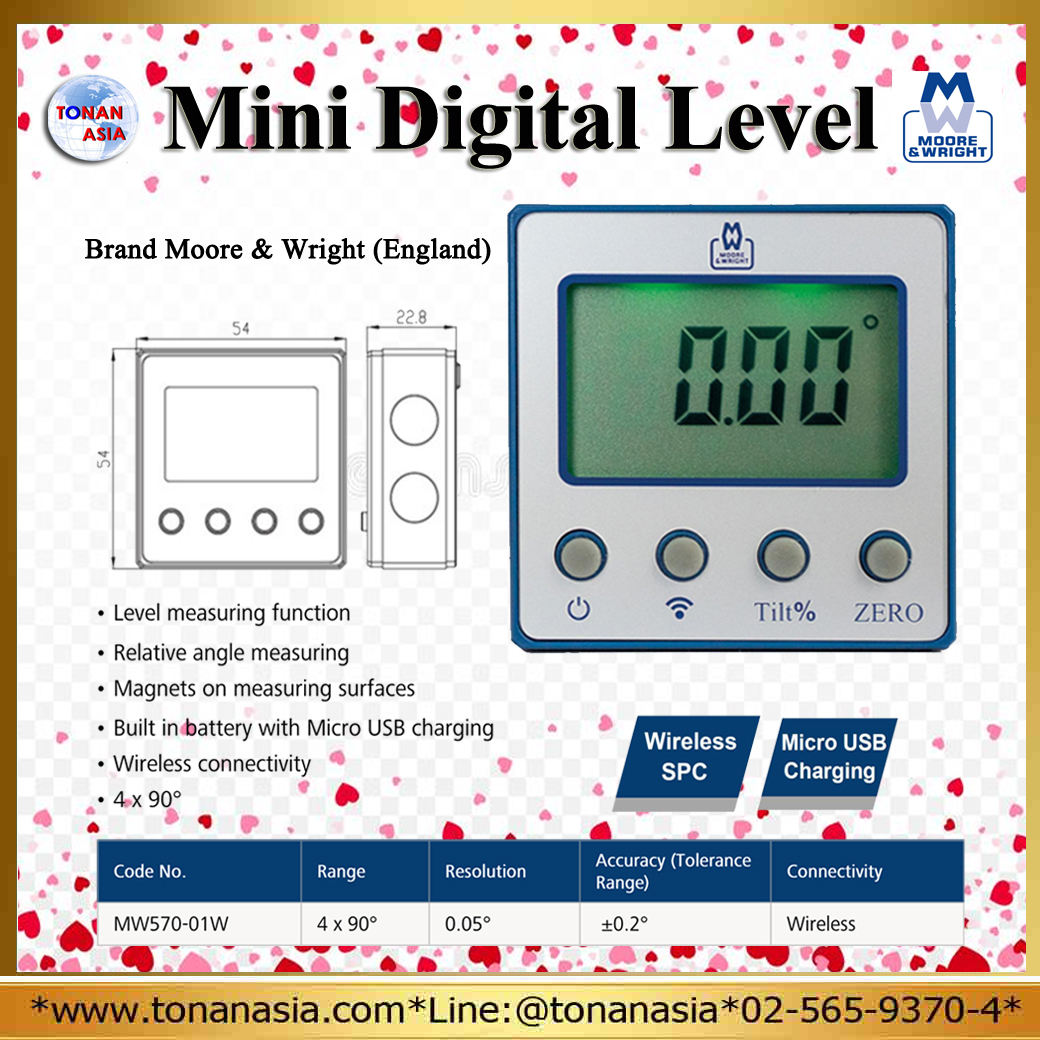 เครื่องวัดองศาดิจิตอลขนาดมินิ Moore&Wright Mini Digital Level MW570-01W ...